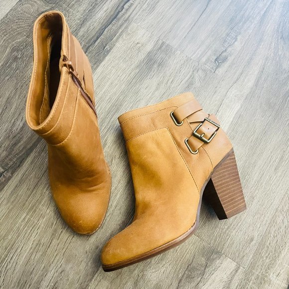 Gianni Bini | Shoes | Gianni Bini Brown Camel Leather Buckle Booties 75 ...